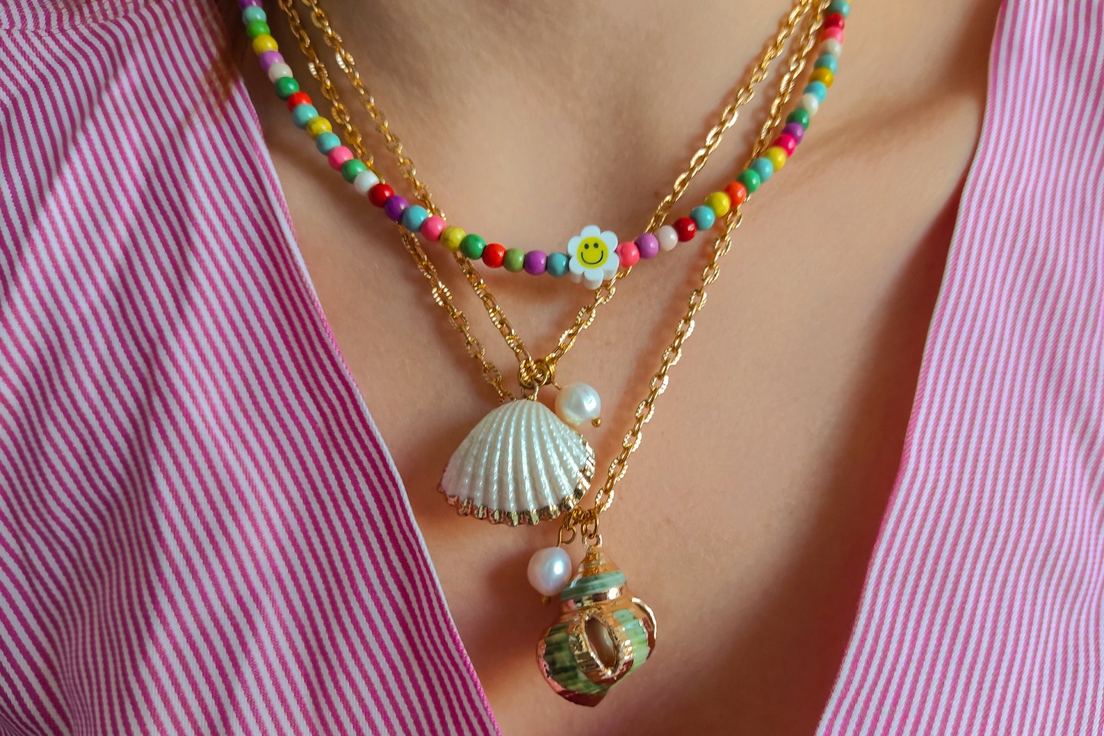 White Shell Chain Necklace Aesthetic Real Seashell Pendant - Etsy