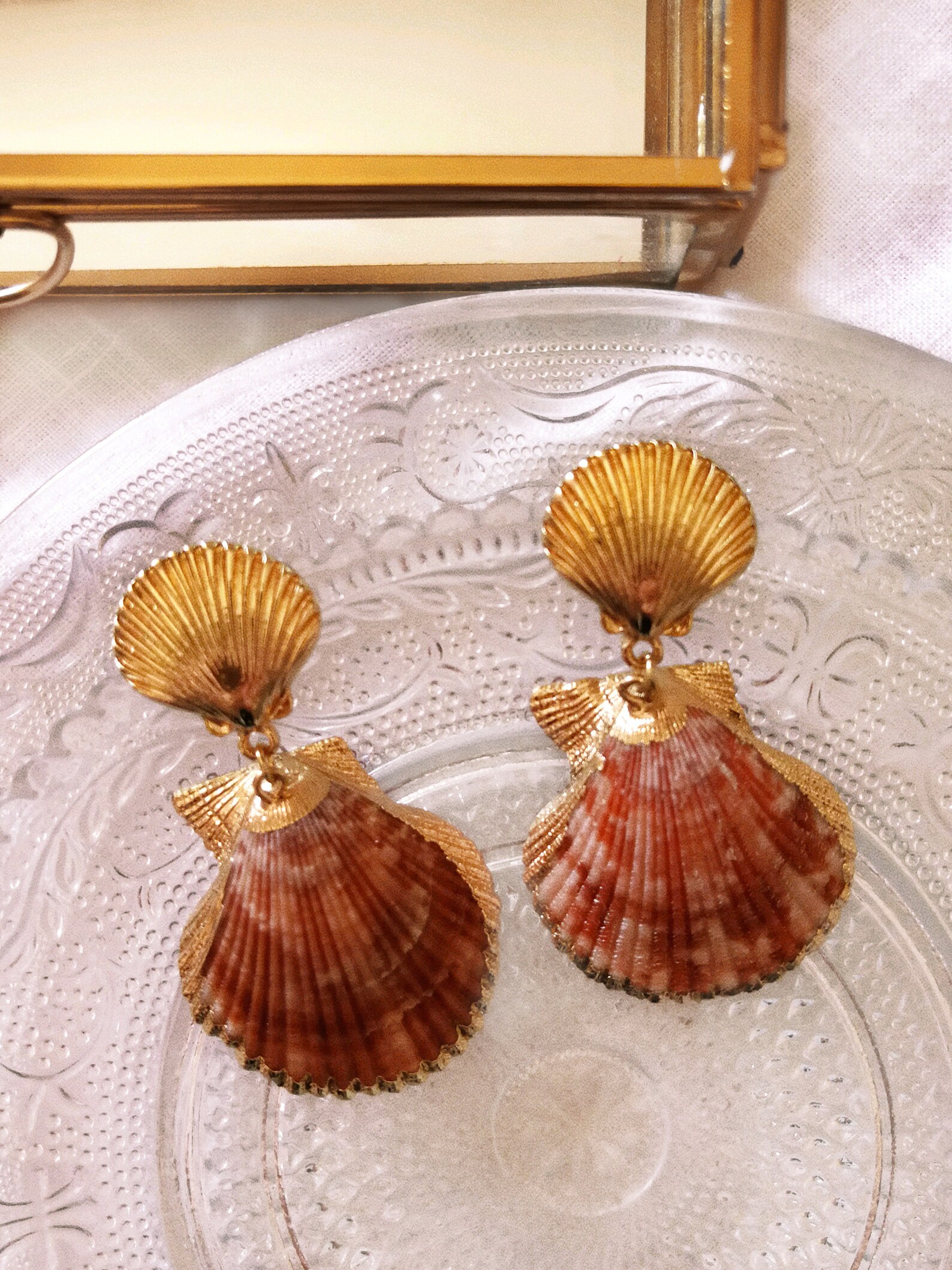 Statement Seashell Earrings Large Scallop Shell Earrings - Etsy