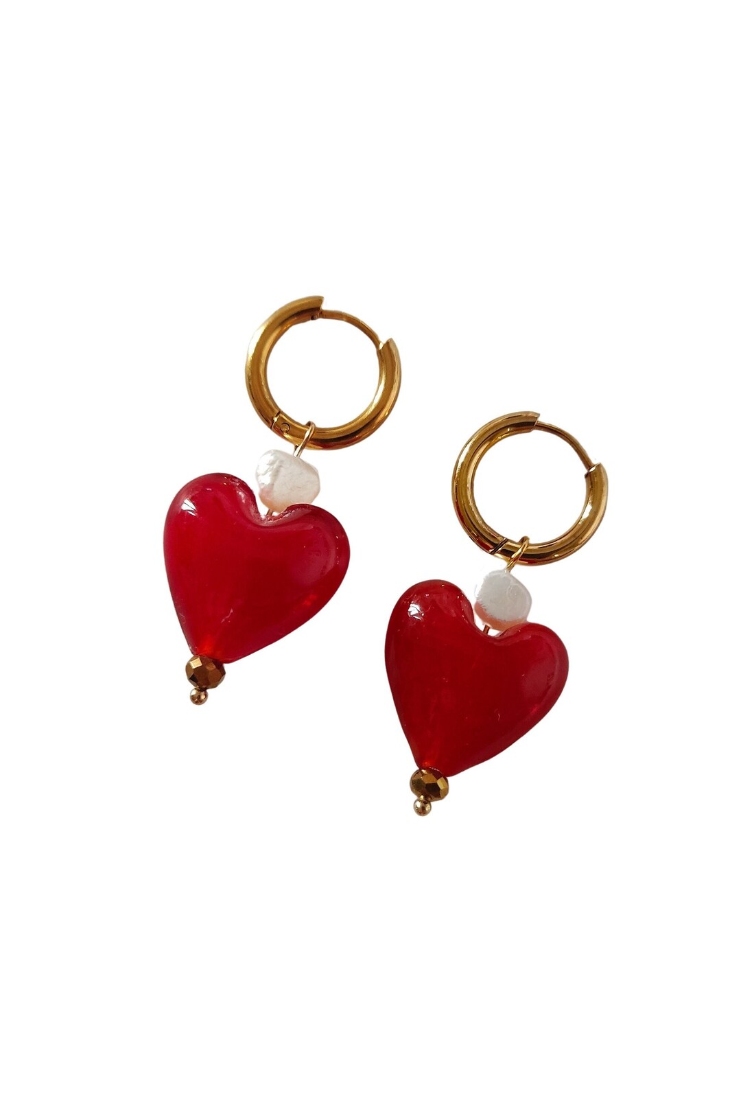 Red Glass Heart Hoops, Gold Stainless Steel Hoops, Santa Claus ...