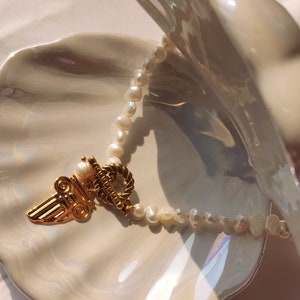 Gold Greek Column Necklace, Freshwater Pearl Beaded Choker, Aesthetic ...