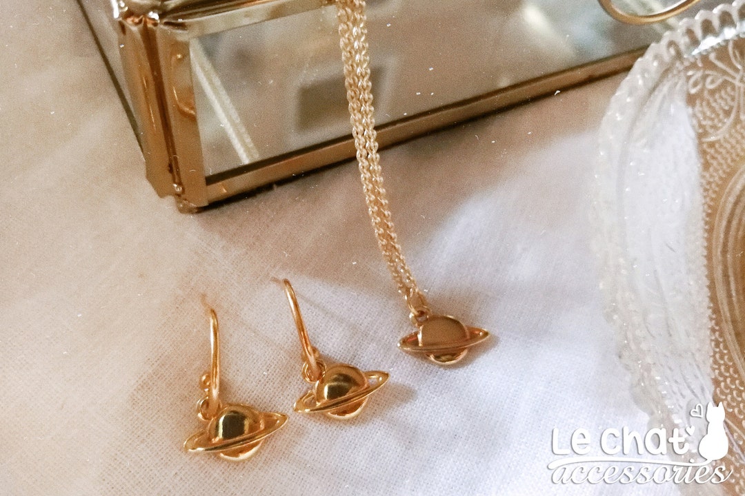 Planet Hoop Earrings Gold Space Jewelry Planet Chain - Etsy
