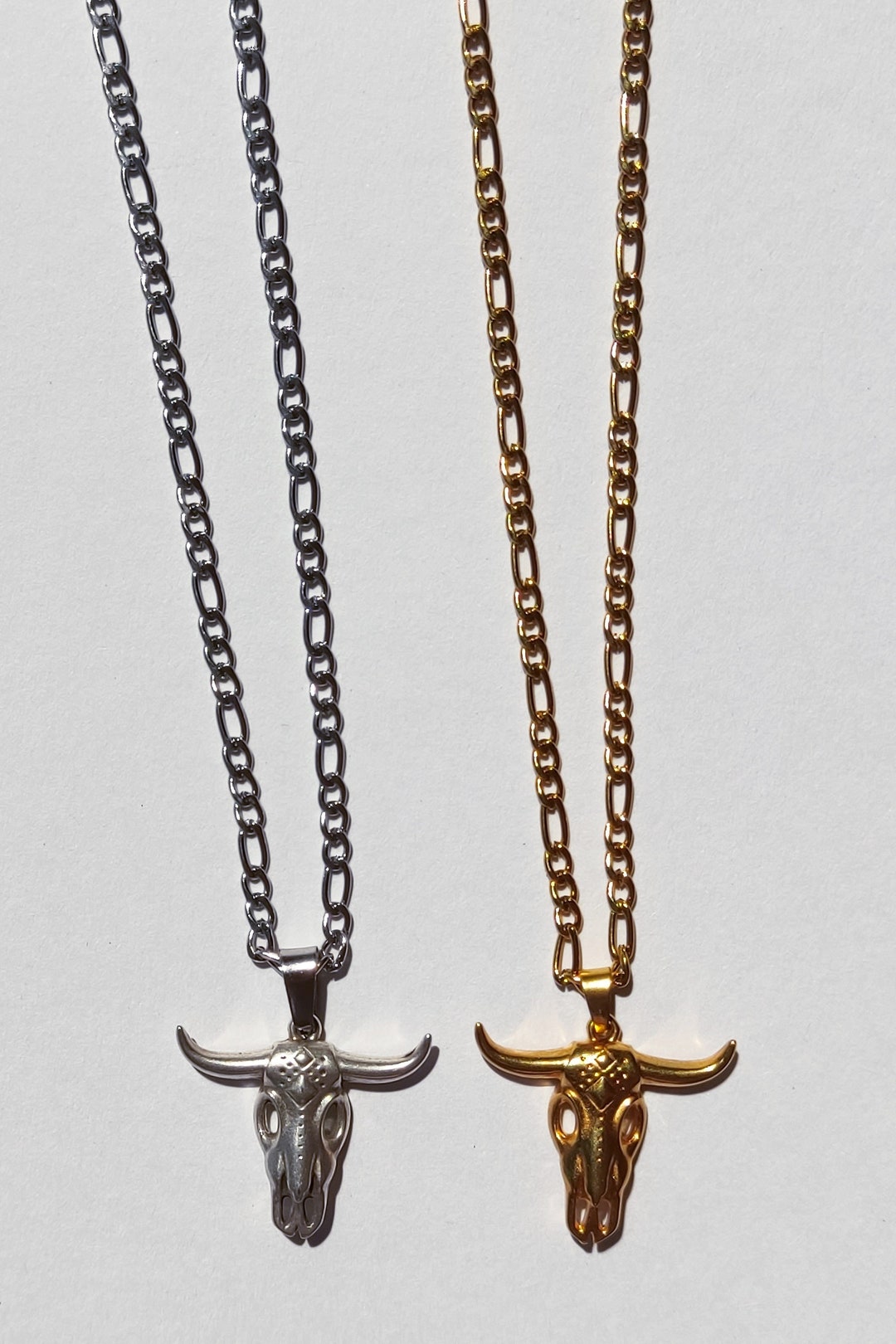Longhorn Bull Necklace, Cow Skull Chain Pendant, Stainless Steel Chain ...