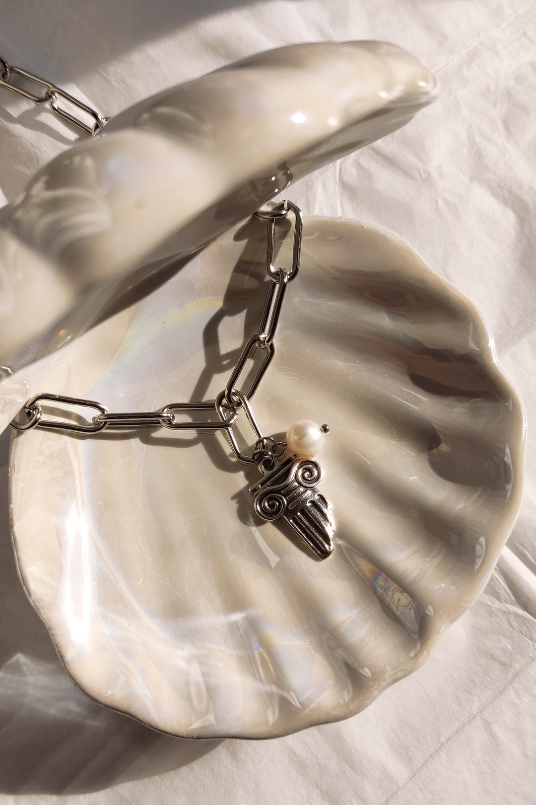 Greek Mythology Necklace, Silver Ionic Column Pendant, Athens Monument ...