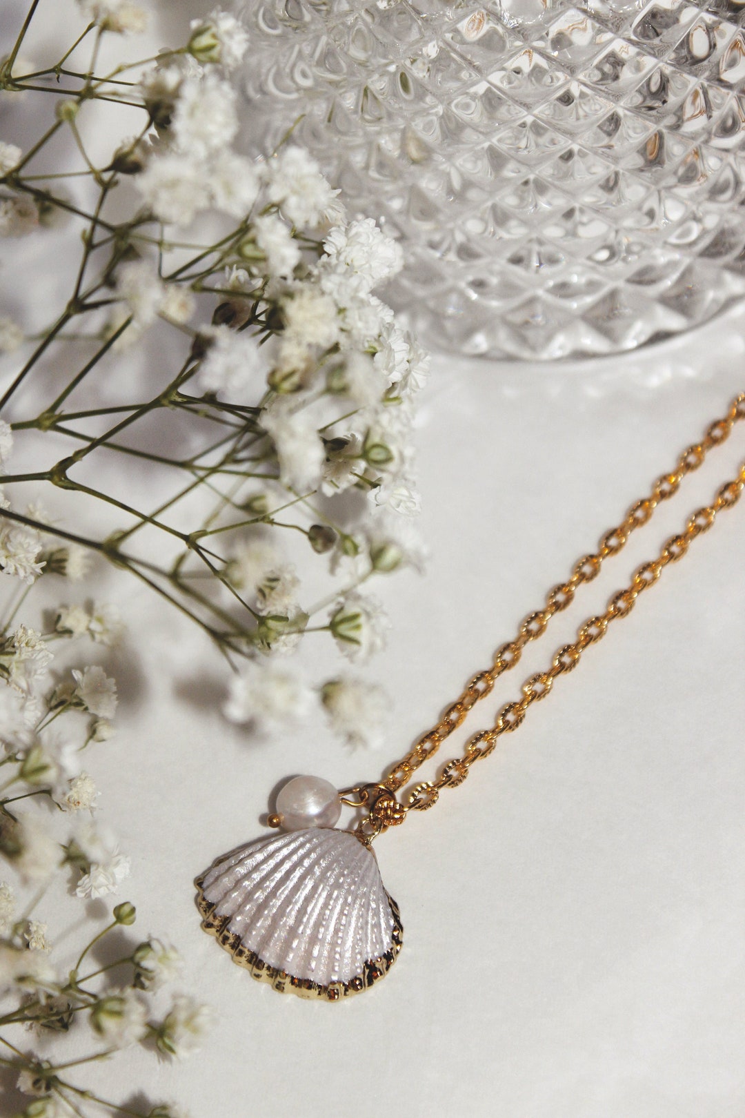 White Shell Chain Necklace Aesthetic Real Seashell Pendant - Etsy