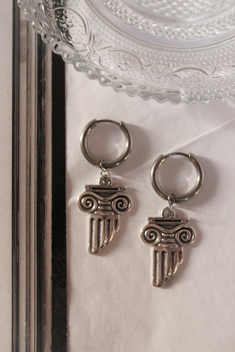 Greek Mythology Earrings Aesthetic Column Charm Hoops Thick - Etsy