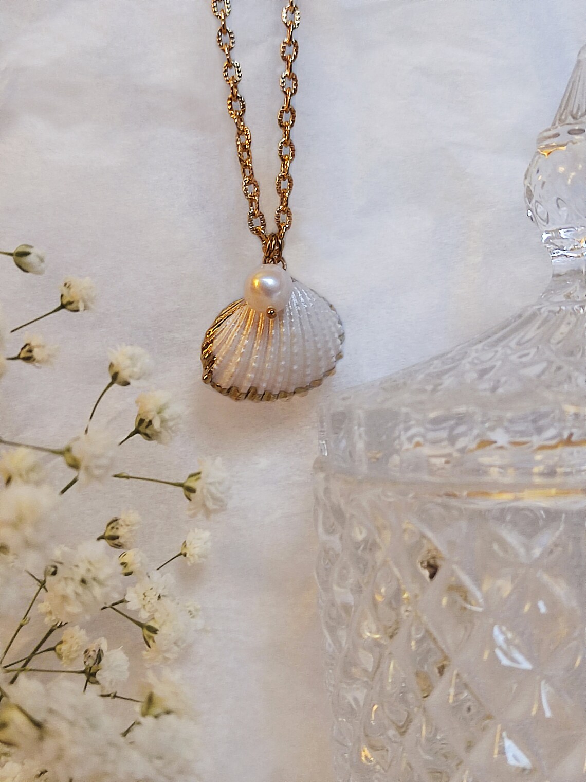 White Shell Chain Necklace Aesthetic Real Seashell Pendant - Etsy