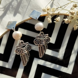 Greek Column Earrings, Greek Mythology Earrings, Silver Athena Pillar ...