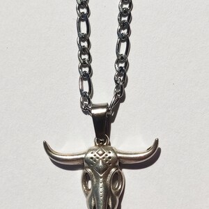 Longhorn Bull Necklace, Cow Skull Chain Pendant, Stainless Steel Chain ...