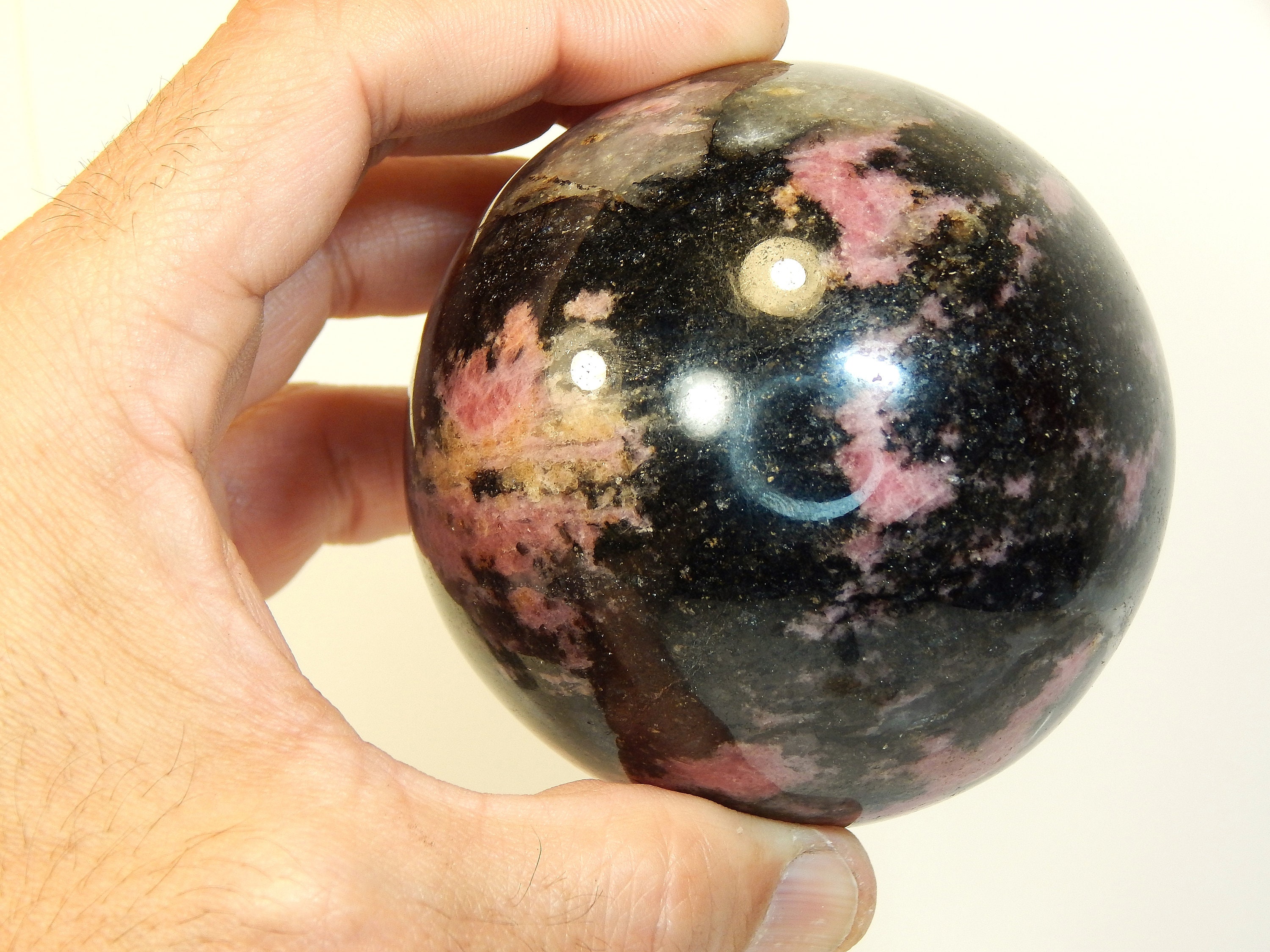 Pink Rhodonite Sphere 1.5Lbs Crystal Reiki Palm Stone | Etsy