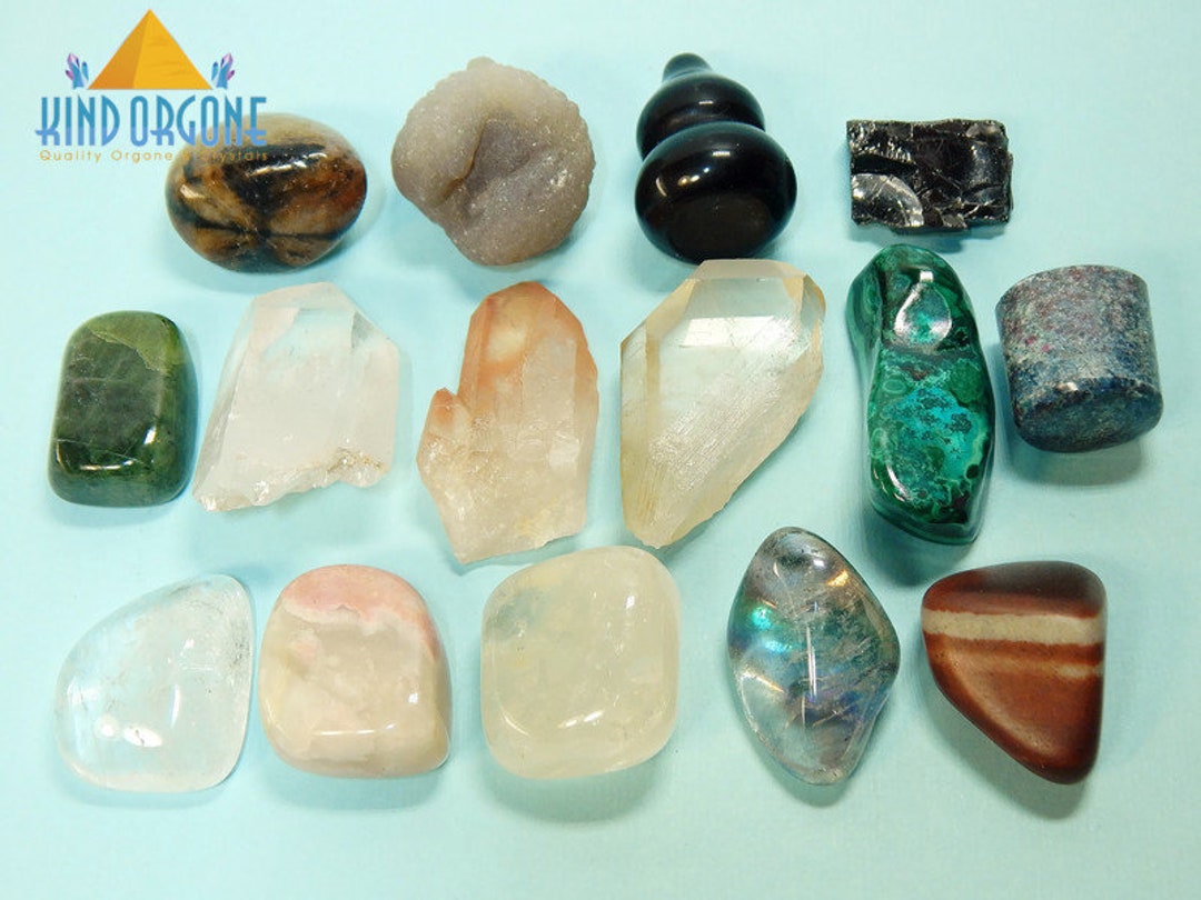 Crystals Set 15pc, Jade, Chiastolite, Citrine, Obsidian, Malachite ...