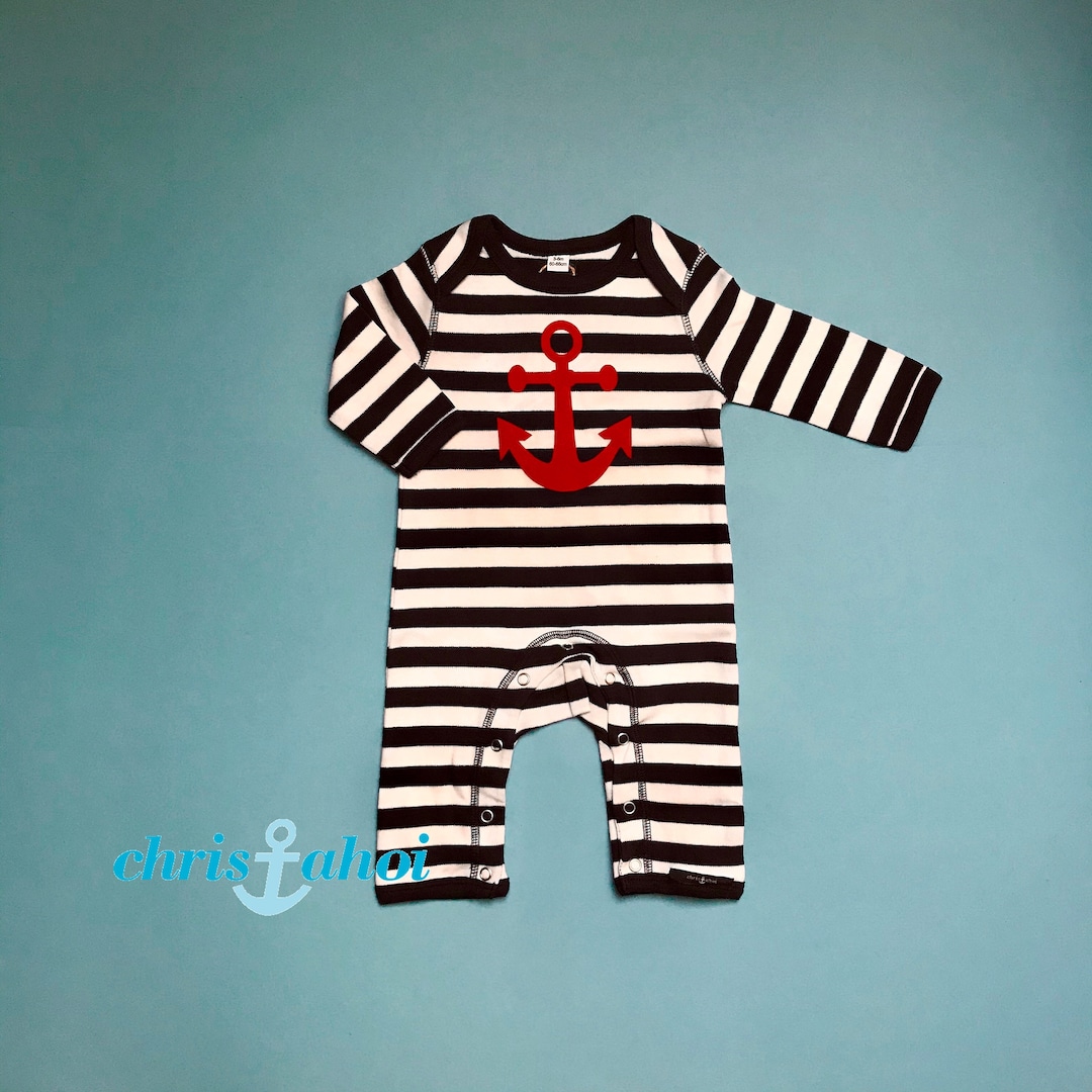 Baby Strampler Maritim Blau/weiß Gestreift Mit Anker 12-18 Monate - Etsy UK
