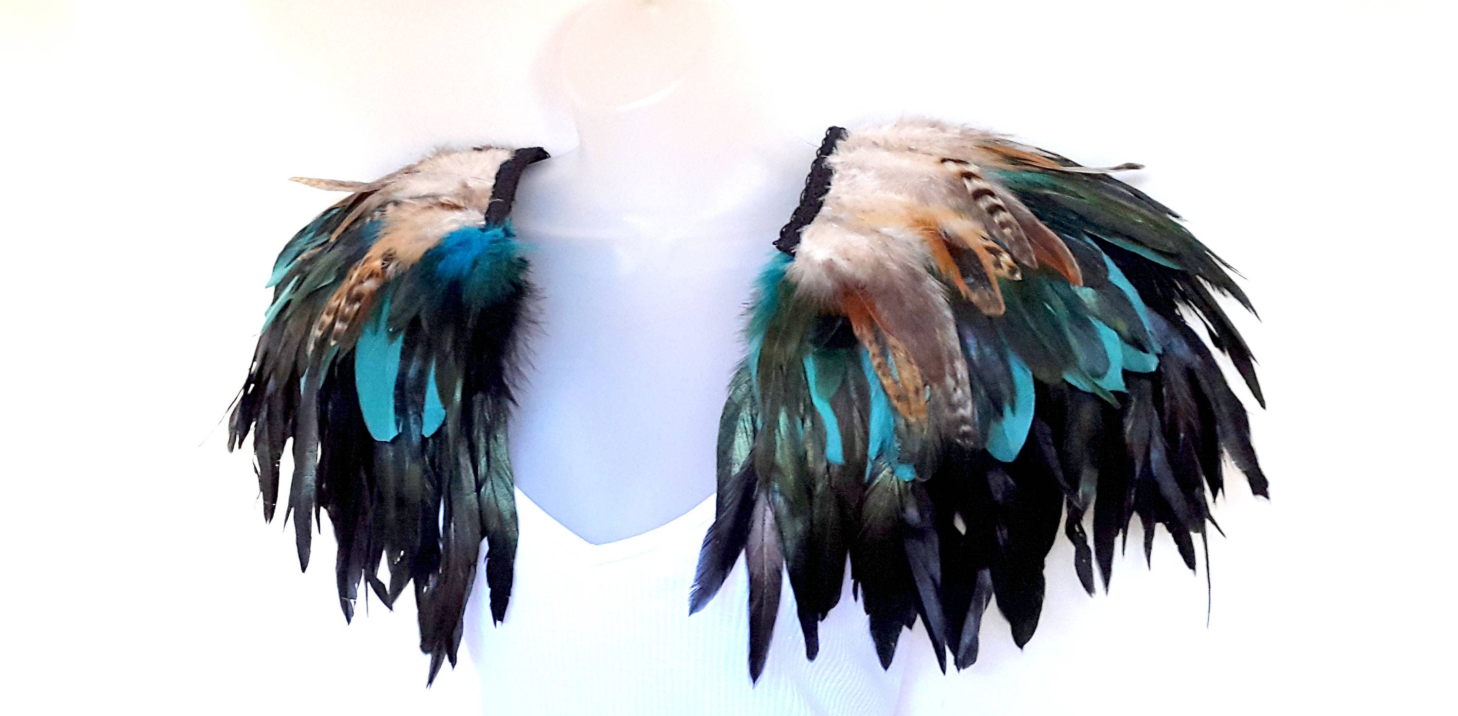 Feather epaulettes wing shoulder pieces Teal pauldrons | Etsy