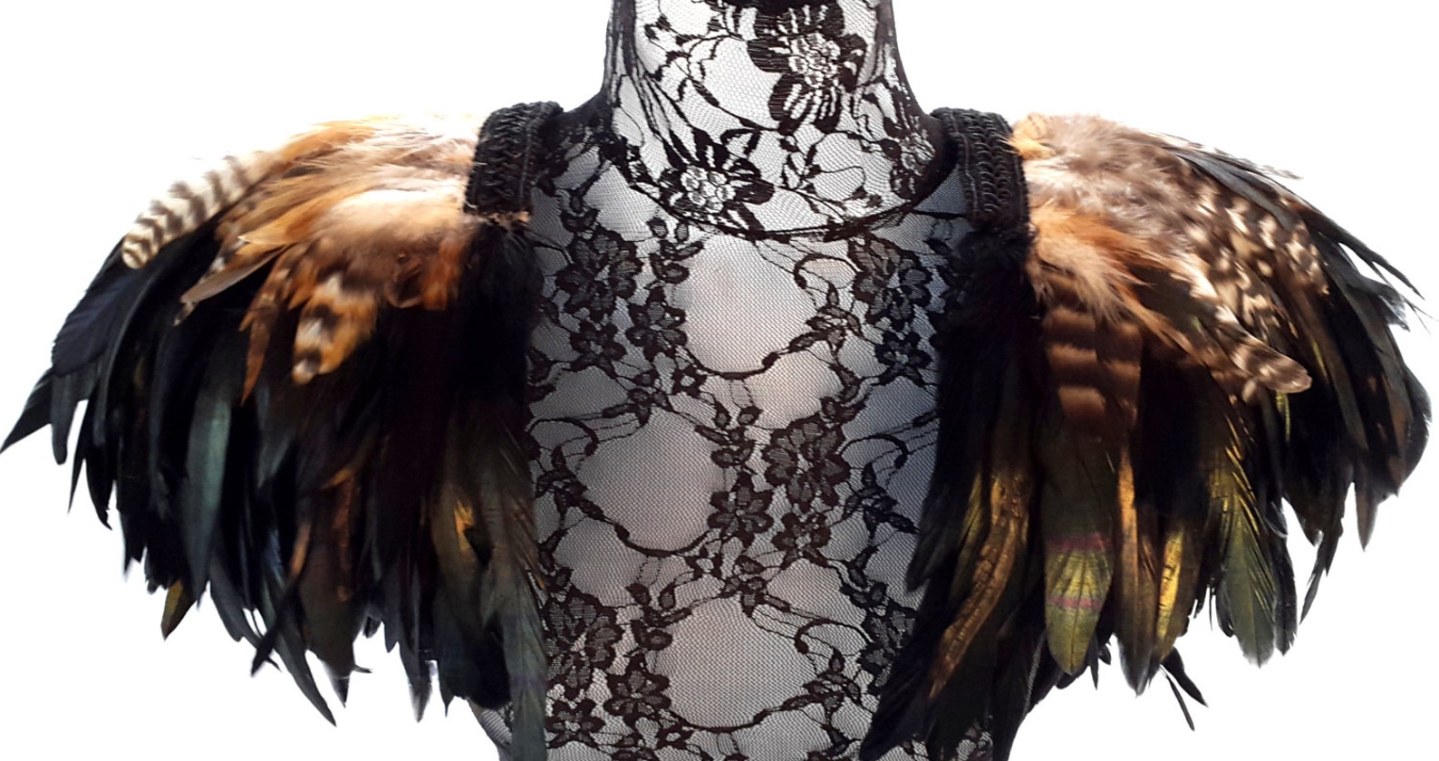 Festival Feather Epaulettes Natural Black Tribal Feather Shoulder Pads ...