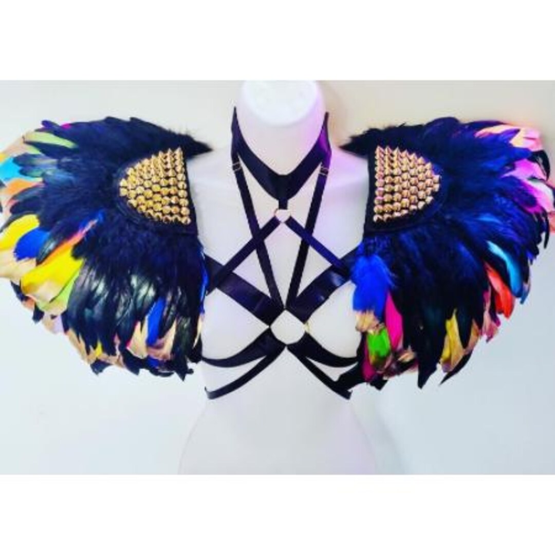 Pride Rainbow Epaulettes Multicolour Wings Drag Costume Gold Festival ...