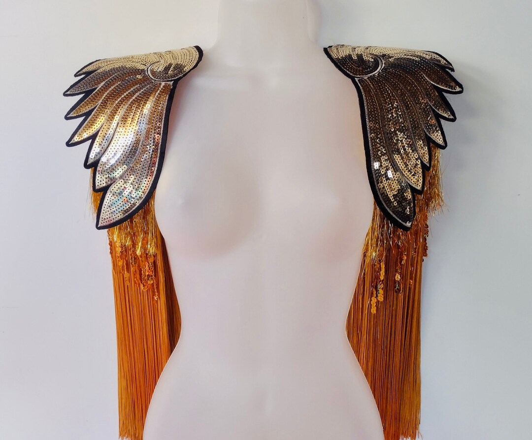 Gold Festival Epaulettes Sequin Fringed Wings Cosplay Costume LGBTQ ...