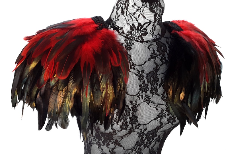 Red Feather Epaulettes Feather Shoulder Pieces Statement Wings - Etsy