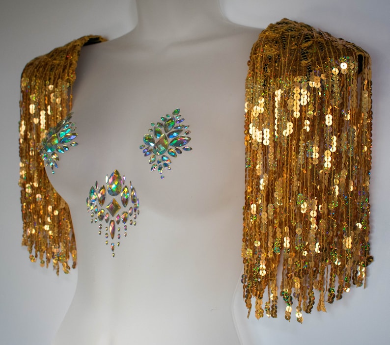 Burning Man Gold Epaulettes Fringed Sequin Tassel Festival Etsy