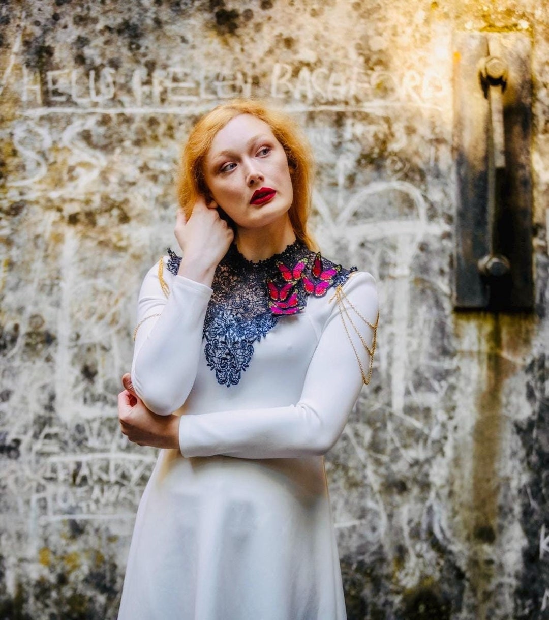 Festival Epaulette Chest Piece Black Steampunk Neckpiece Lace Bib ...