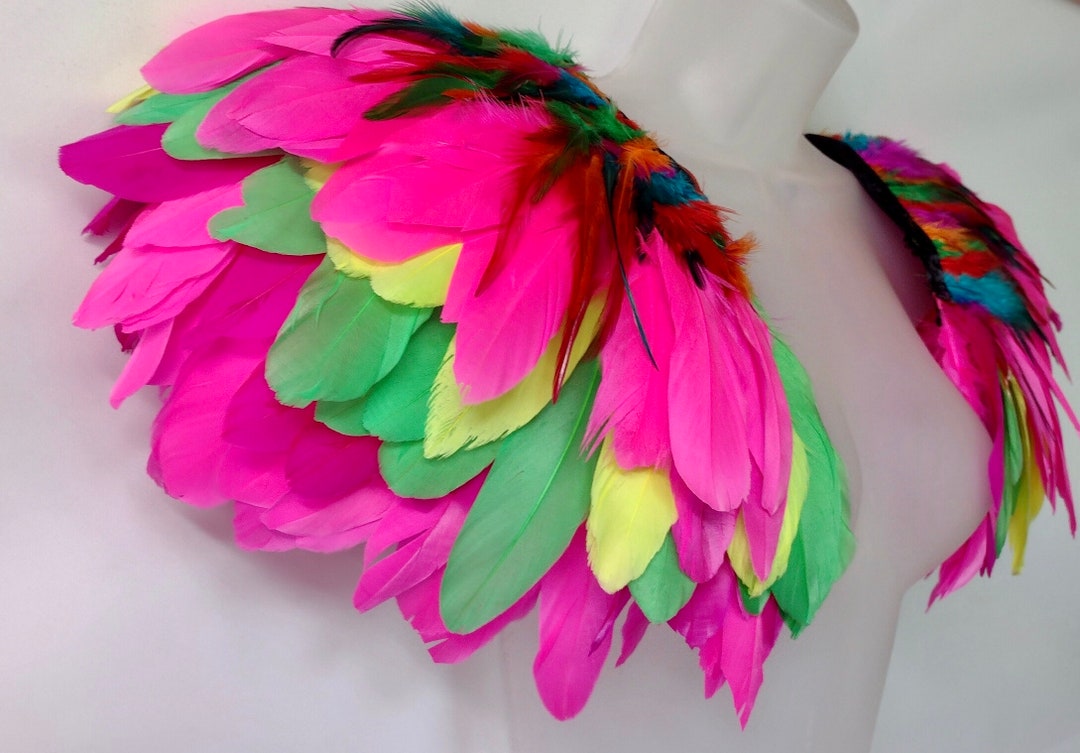 Rainbow Feather Epaulettes Multicolor Shoulder Pieces Unisex Neon ...