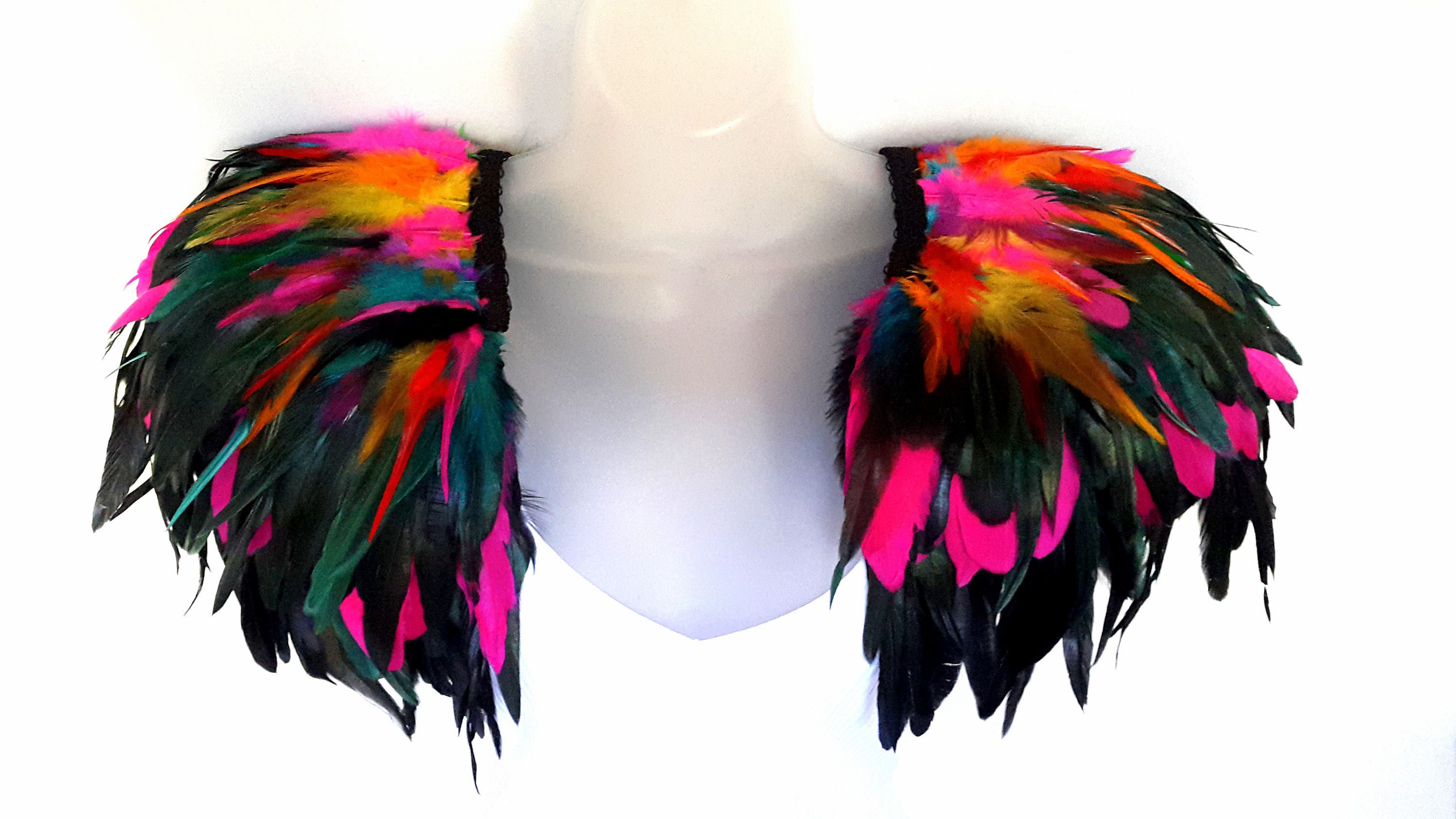 Rainbow feather epaulettes Multicolor shoulder pieces Unisex | Etsy