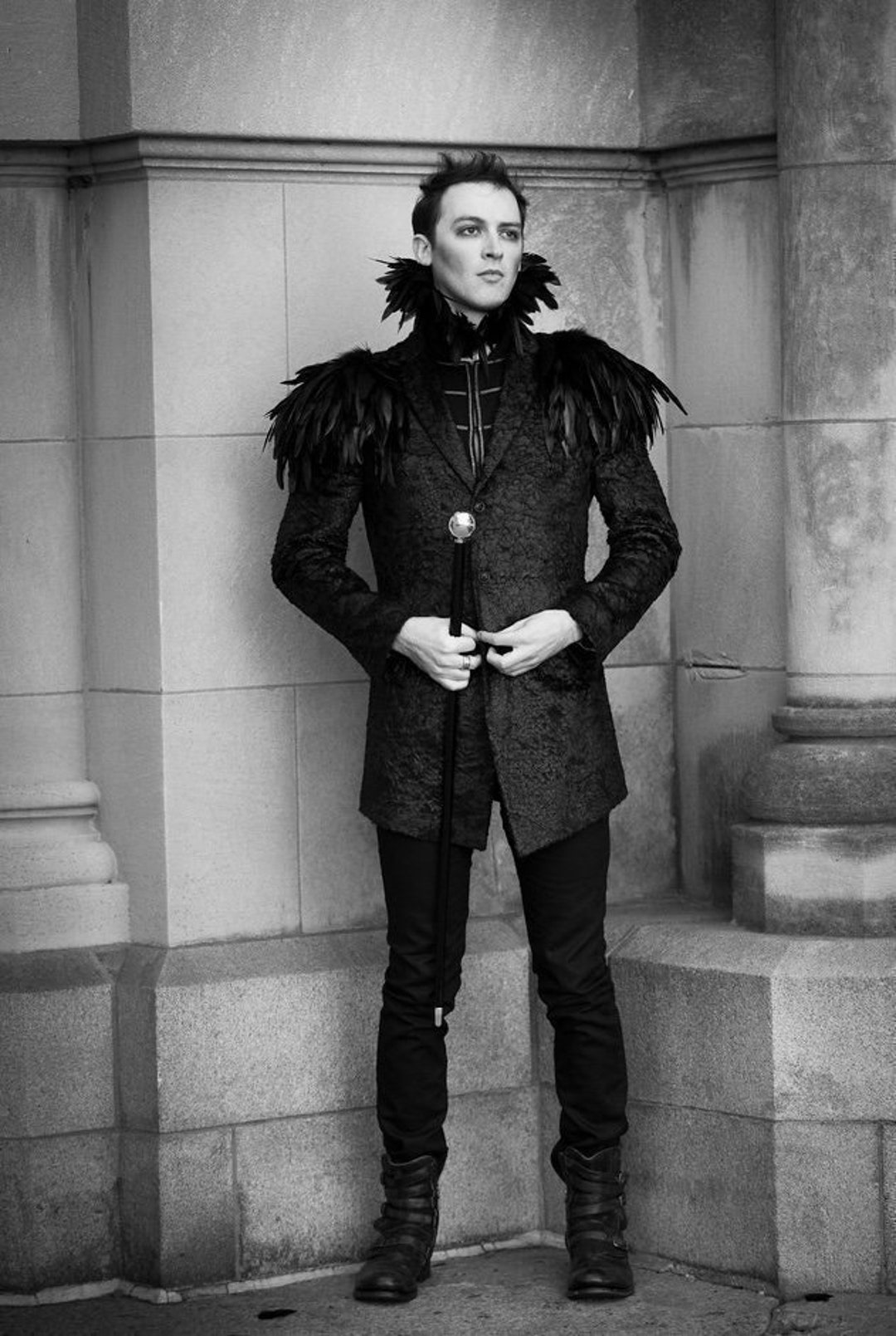 Black Feather Epaulettes Mens Steampunk Shoulder Pieces and Feather ...