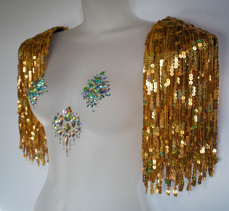Burning Man Gold Epaulettes Fringed Sequin Tassel Festival Etsy