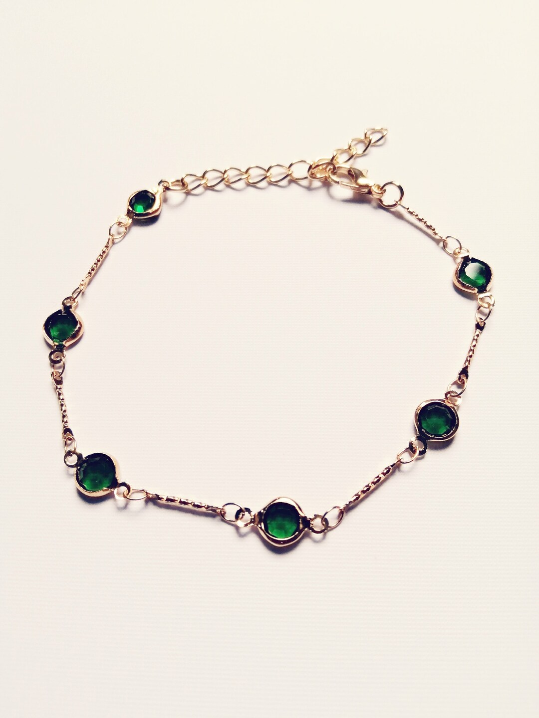 Pretty Emerald Green Stone Gold Tone Bracelet - Etsy