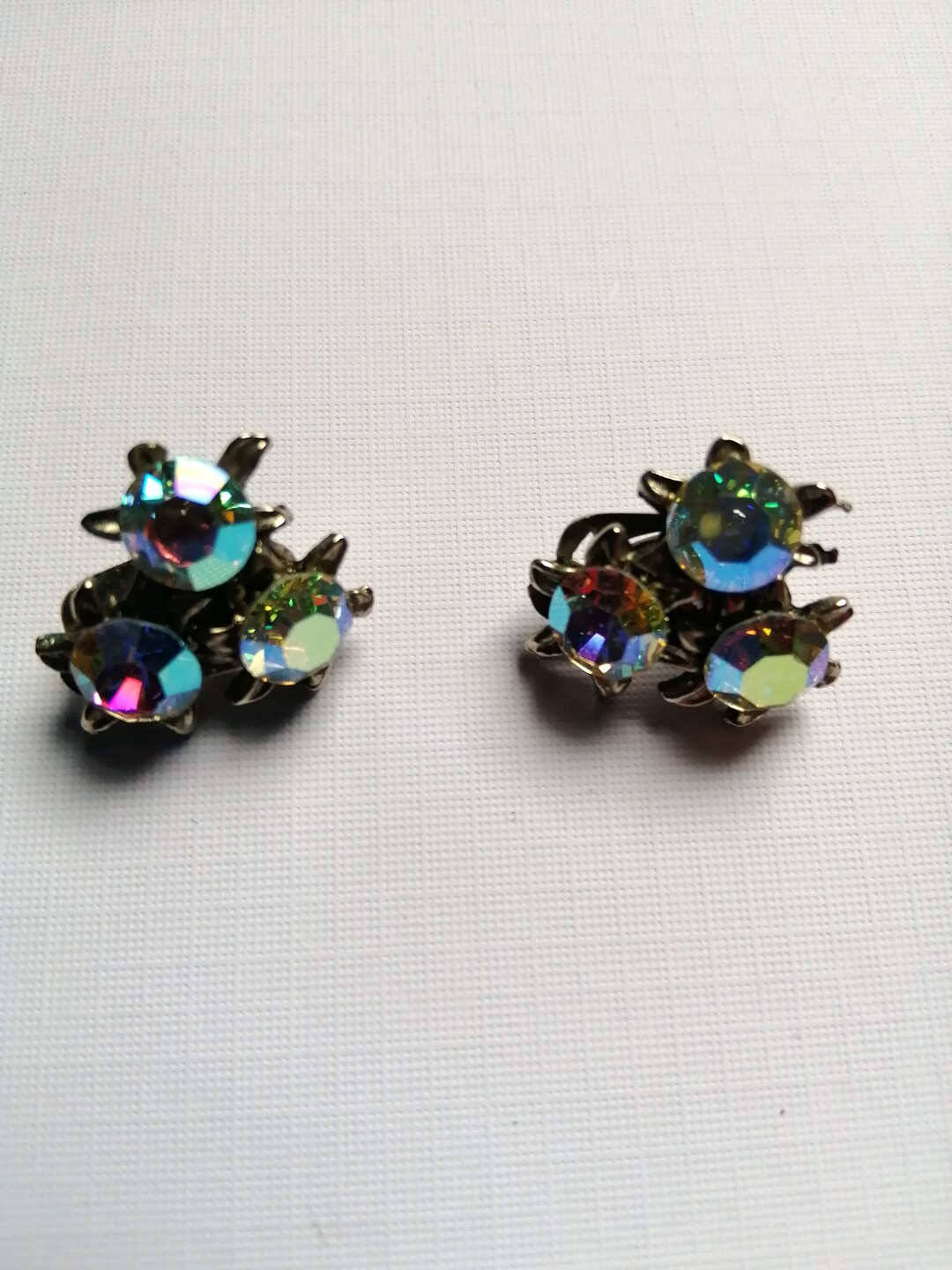 Vintage AB Crystal Cluster Earrings 80's Clip On - Etsy
