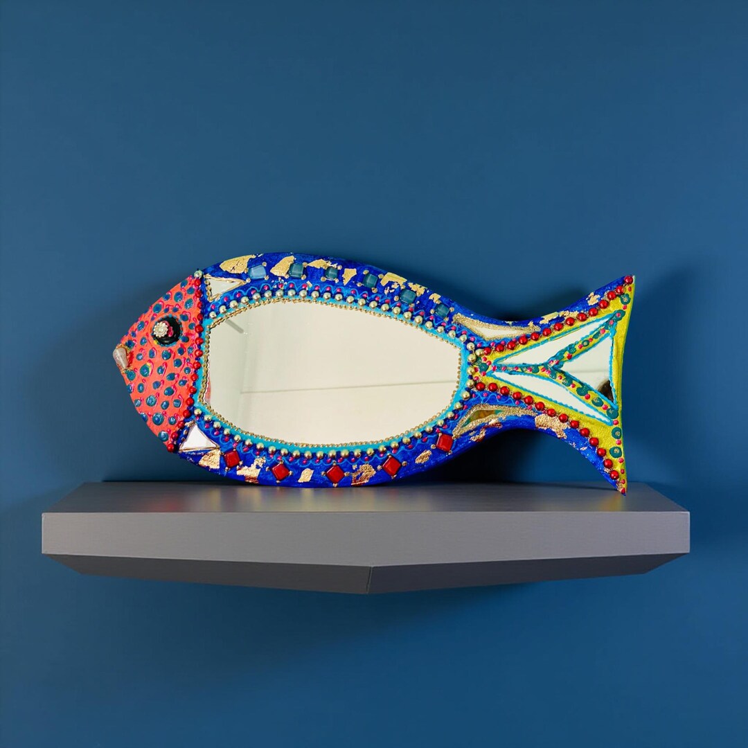 Fish-shaped Mirror, Mosaic and Paint, Colors, Aquatic - Etsy