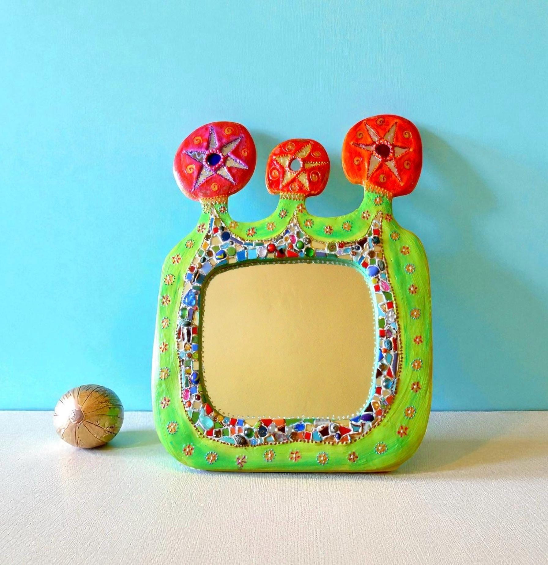Colorful Mirror With a Unique Design, Featuring Paint and Pearl Mosaic ...