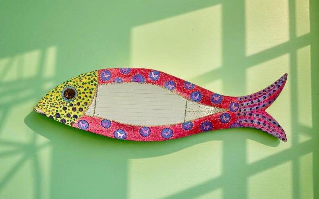 Fish Mirrors Art Wall Unique Handmade Mosaic and Colorful Painting With ...