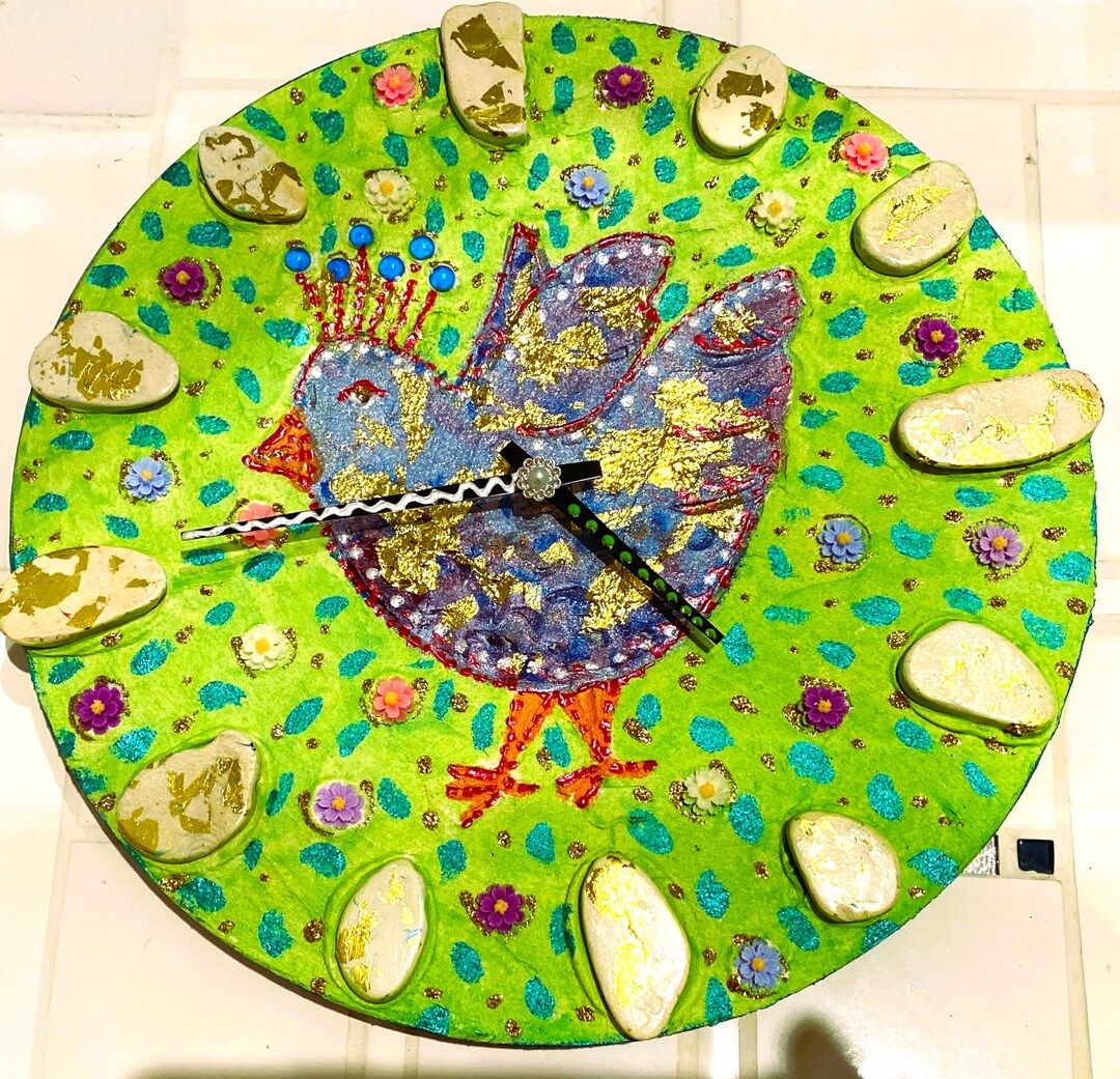 Acrylic Painting Clock blue Bird in the Meadow Diam 30 Cm 11.8 Inch ...