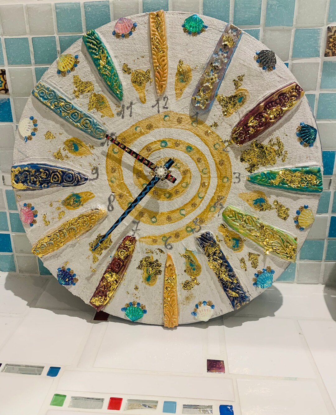 Mosaic Round Clock Wall Decoration diamonds on the Snow Diam 29 Cm 11.4 ...