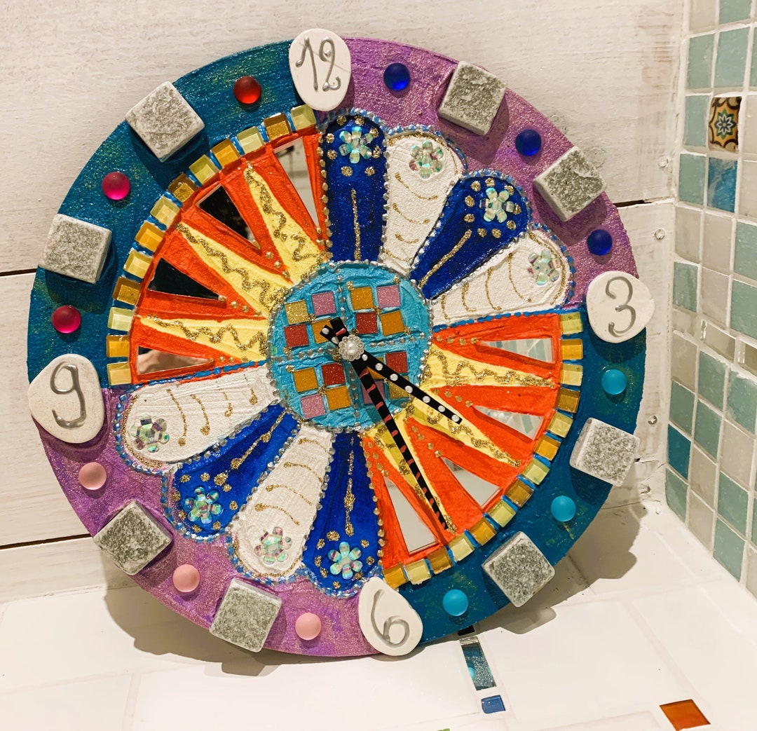 Acrylic Painting Clock edelweiss Diam 30 Cm 11.8 Inch Wall Decoration ...