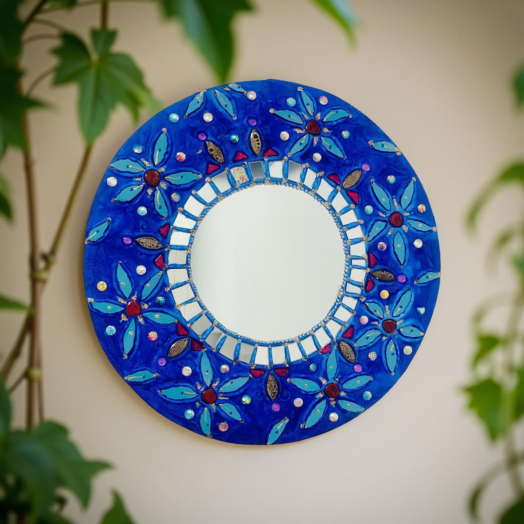 Round Mirrors in Glass Mosaic and Beads Unique Signed Items -ceramic -unique Wall Decoration ...