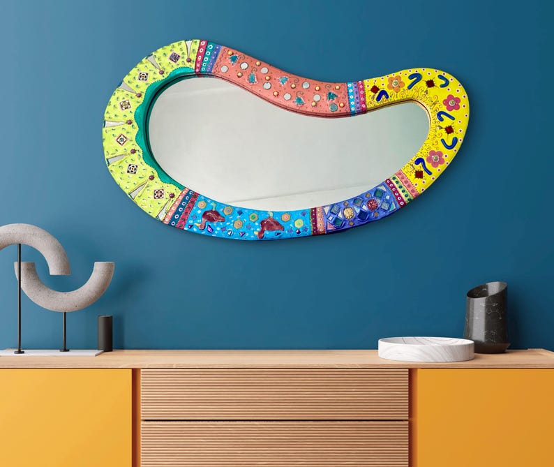 Multicolored Vintage-style Wavy Mirror, Unique Piece Made With Mosaic ...