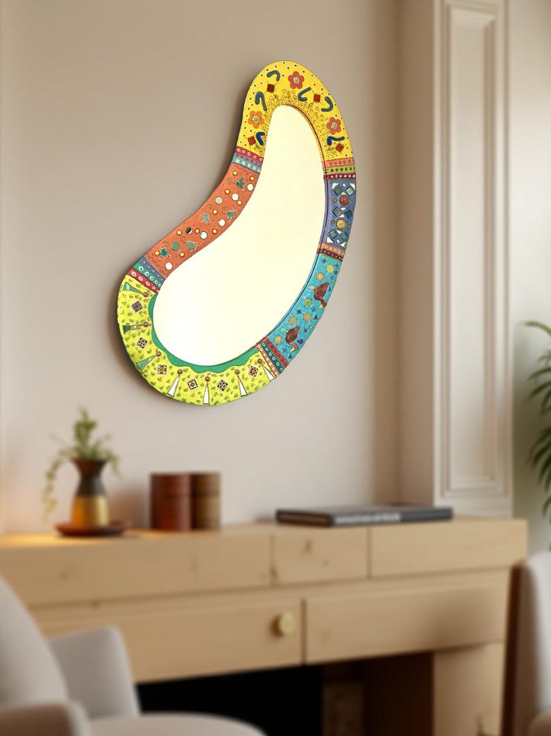 Multicolored Vintage-style Wavy Mirror, Unique Piece Made With Mosaic ...