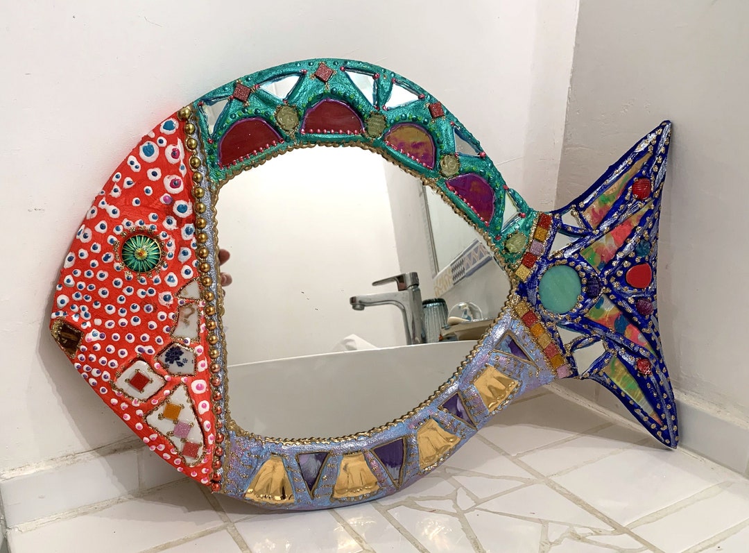 Fish Mirrors Unique Wall Art Handmade in Mosaic and Colorful Painting ...