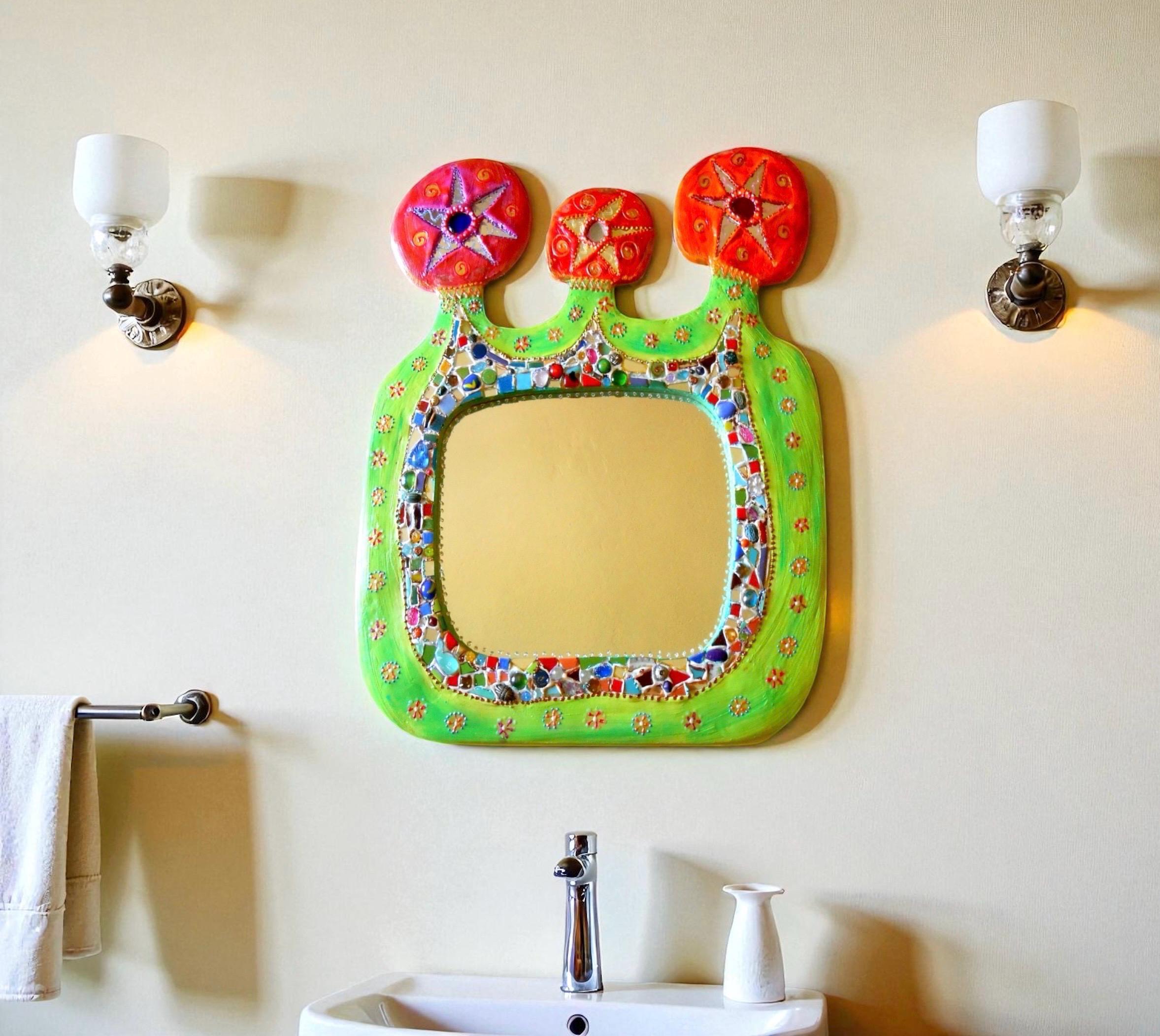 Colorful Mirror With a Unique Design, Featuring Paint and Pearl Mosaic ...