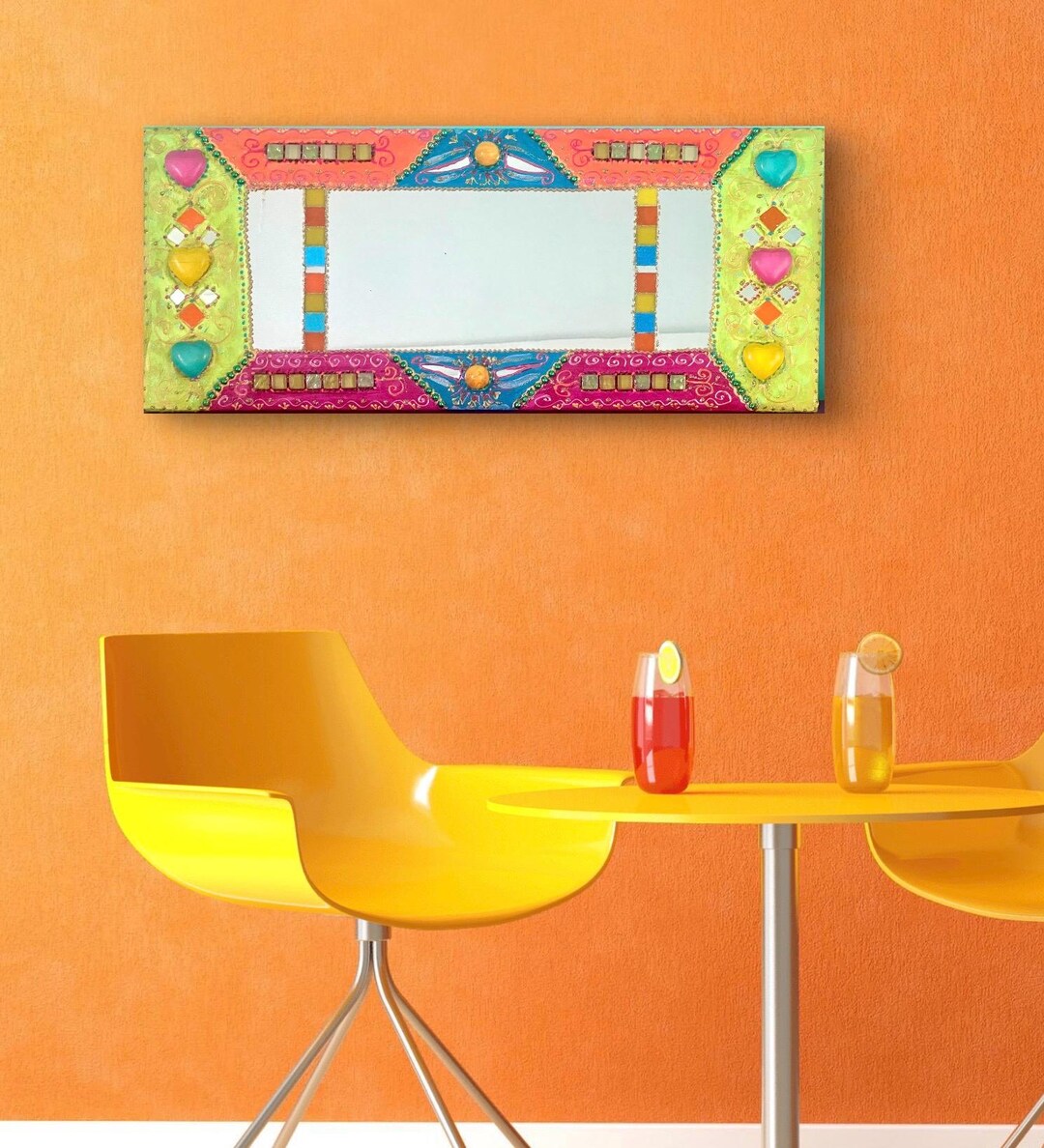 Handmade Color Mirror Frame in Mosaic painting hearts in Joy Unique ...