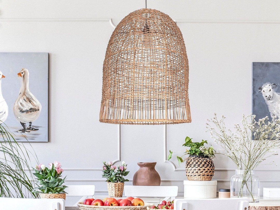 Angela Rattan Pendant Light Coastal Interior Design - Etsy