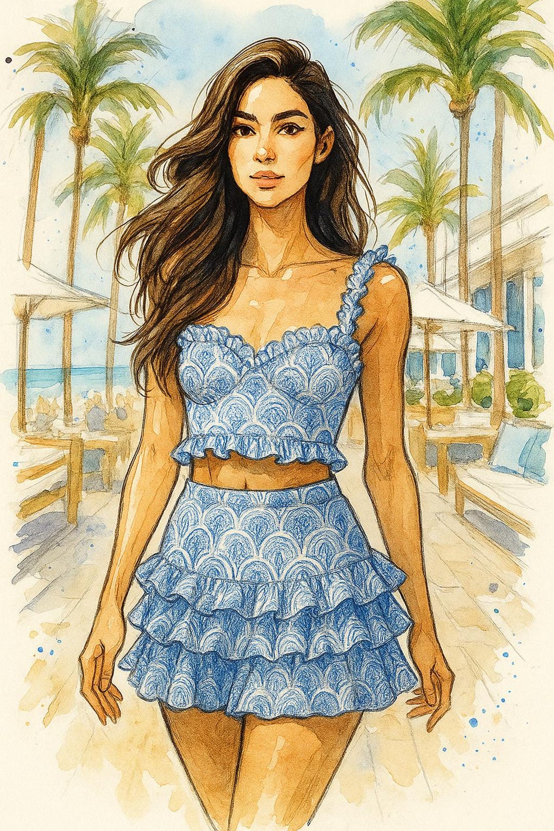 Coastal Fashion Illustration Poster: Beach Style Art Print (digital ...