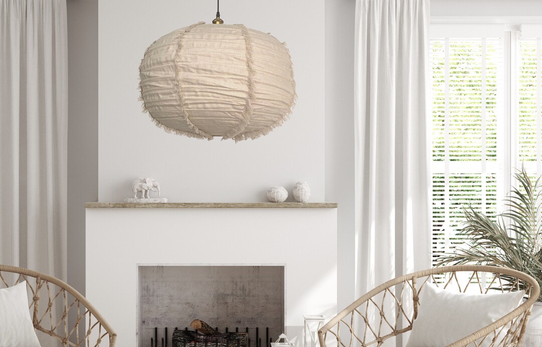 Ecru Linen Cloud Fringe Lantern Lamp Shades - Etsy