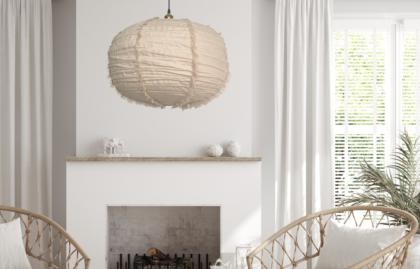 Ecru Linen Cloud Fringe Lantern Lamp Shades - Etsy