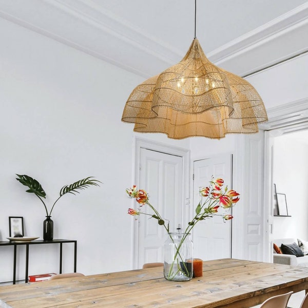 Large Rattan Chandelier - Etsy