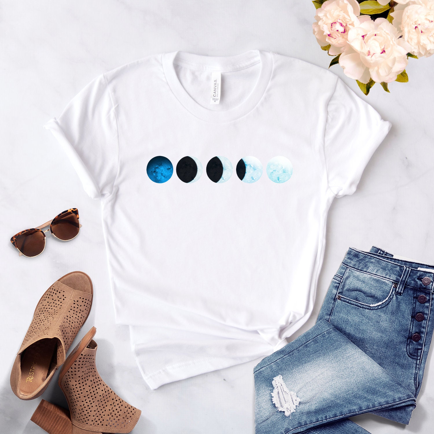 Watercolor Moon Shirt Lunar Phase Shirt Moon Phases Full - Etsy