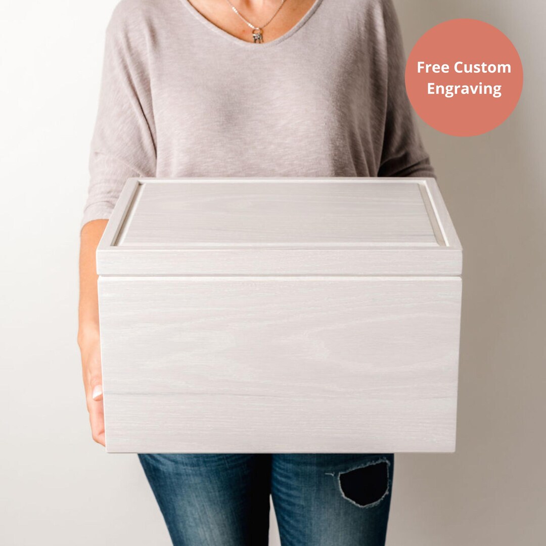 Extra Large Whitewash Oak Keepsake Box – Personalized Memory Box for ...