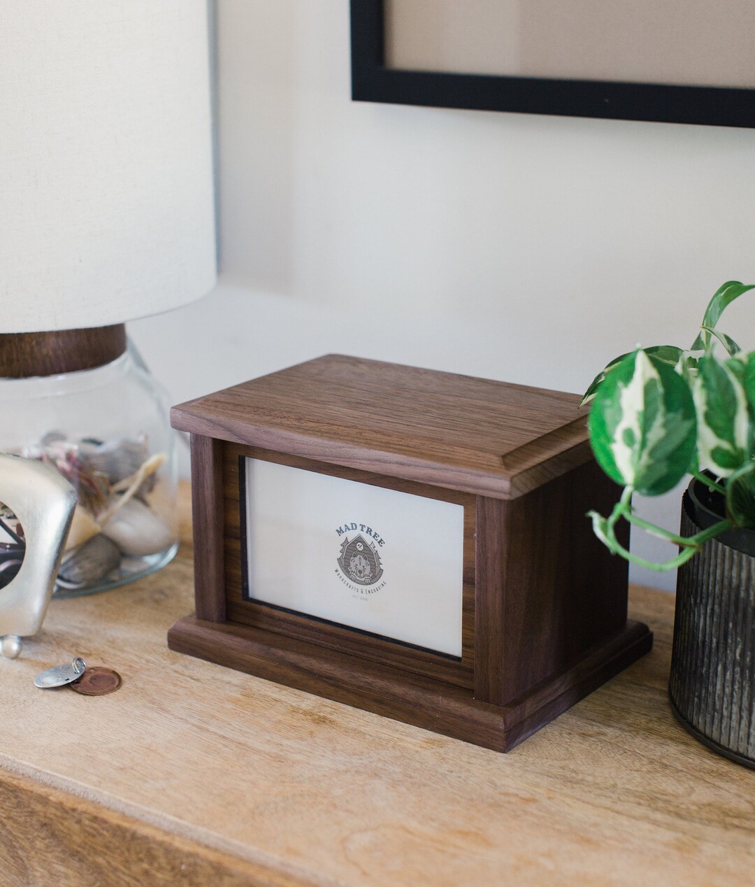 Medium Wooden Pet Urn With Photo Slot Personalized Walnut - Etsy