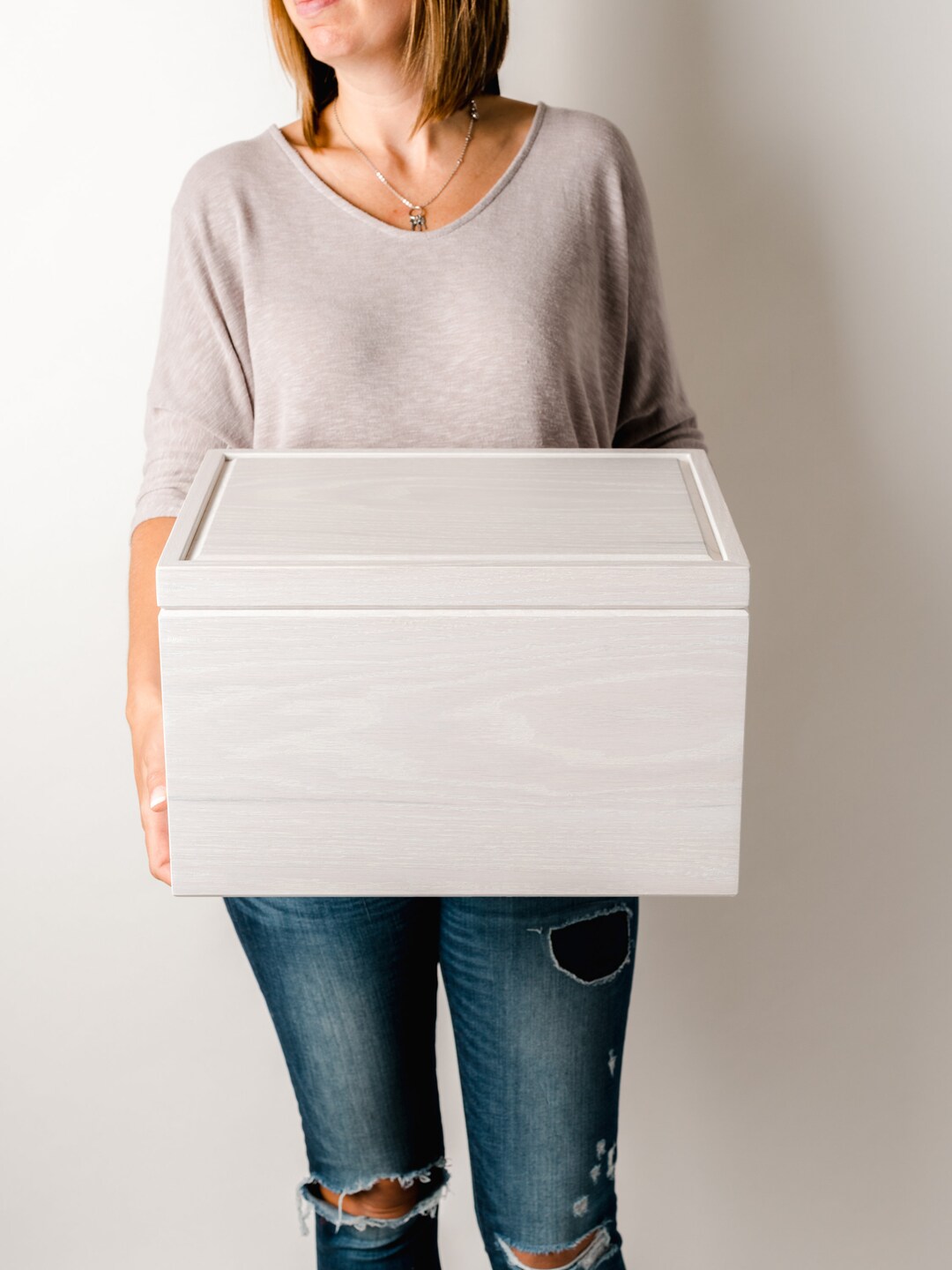 Personalized Whitewashed Oak Wood Memory Box, Extra Large Keepsake Box ...