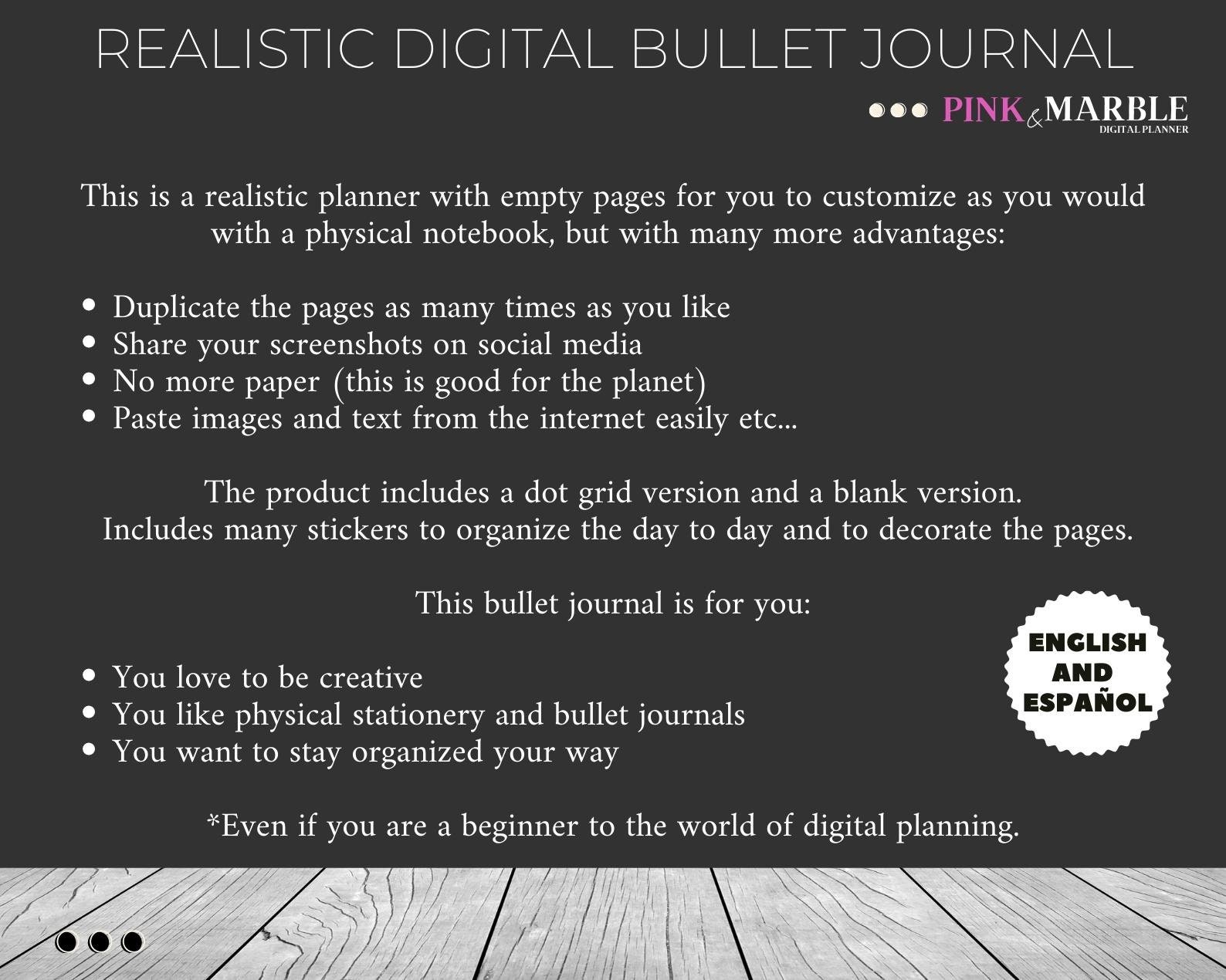 Undated Digital Planner, Realistic Digital Bullet Journal, Planner for ...